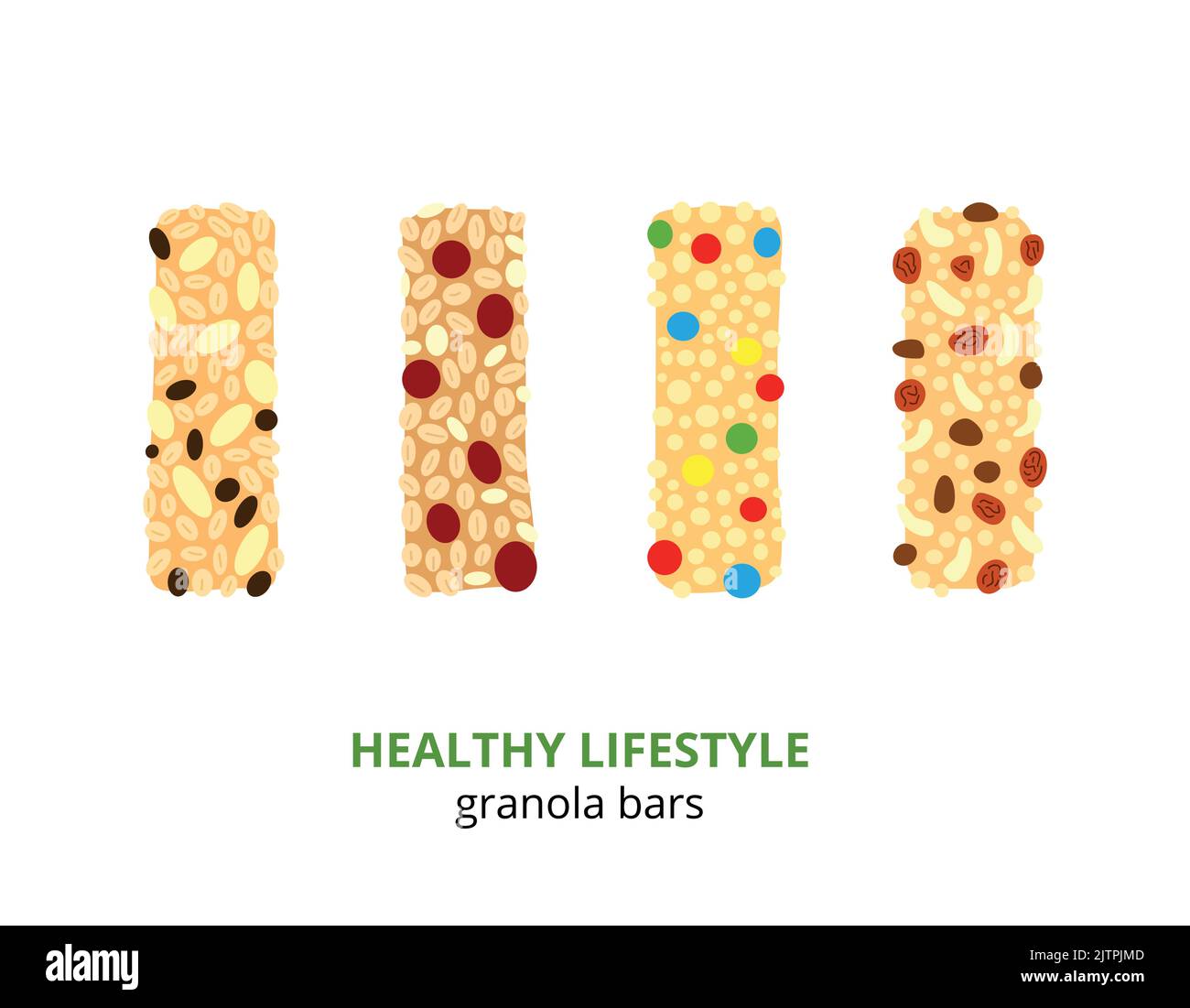 Set of different cartoon colorful granola bars isolated on white ...