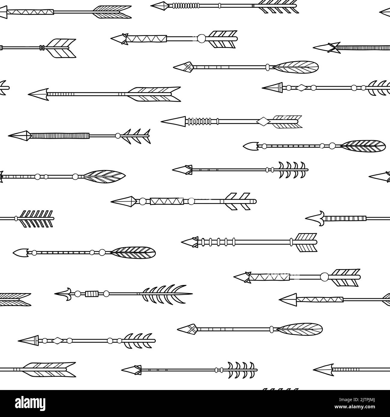 Black and white seamless pattern with hand drawn indian tribal arrows ...