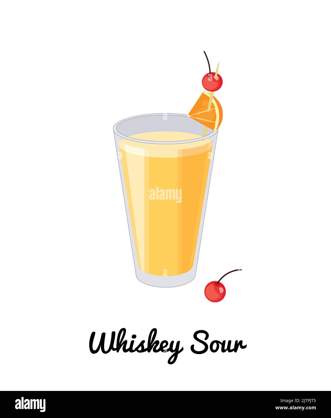 Whiskey Sour alcoholic cocktail with garnish in cartoon style isolated ...