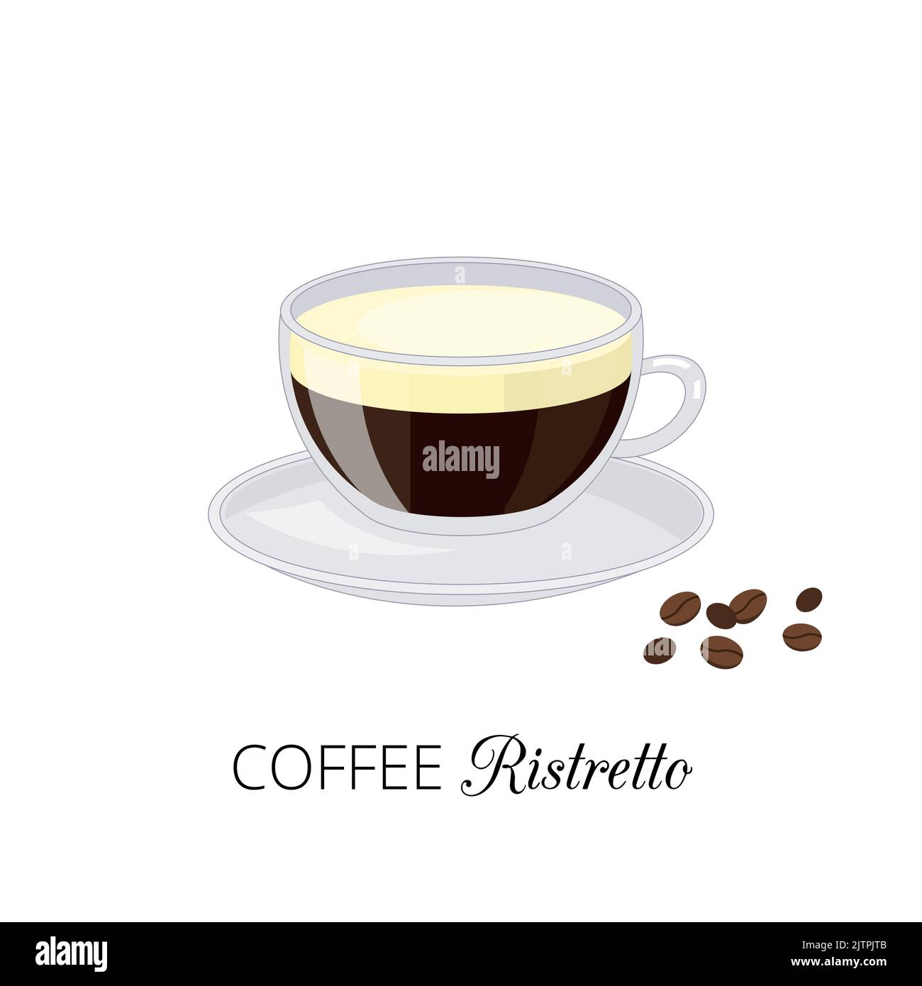 Cartoon coffee ristretto with foam in glass cup isolated on white ...