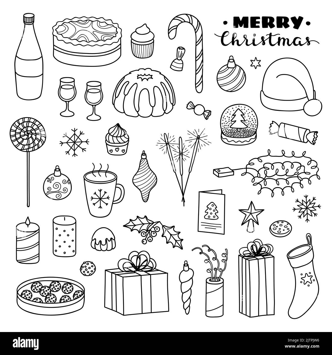 Big collection of Christmas and New Year holiday hand drawn outline ...