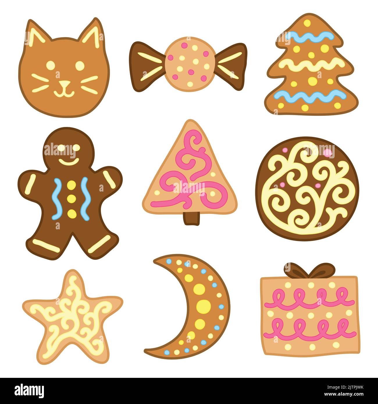Collection of doodle cute colorful cookies with icing isolated on white ...