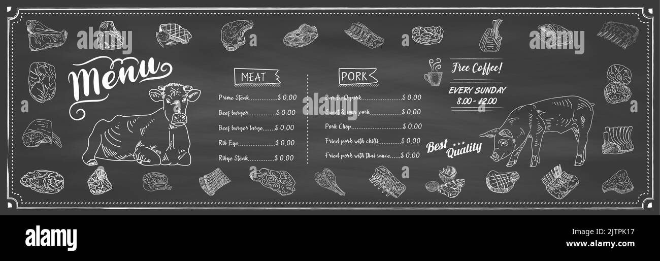 Restaurant Food Menu Design with Chalkboard Background. Vector Stock ...