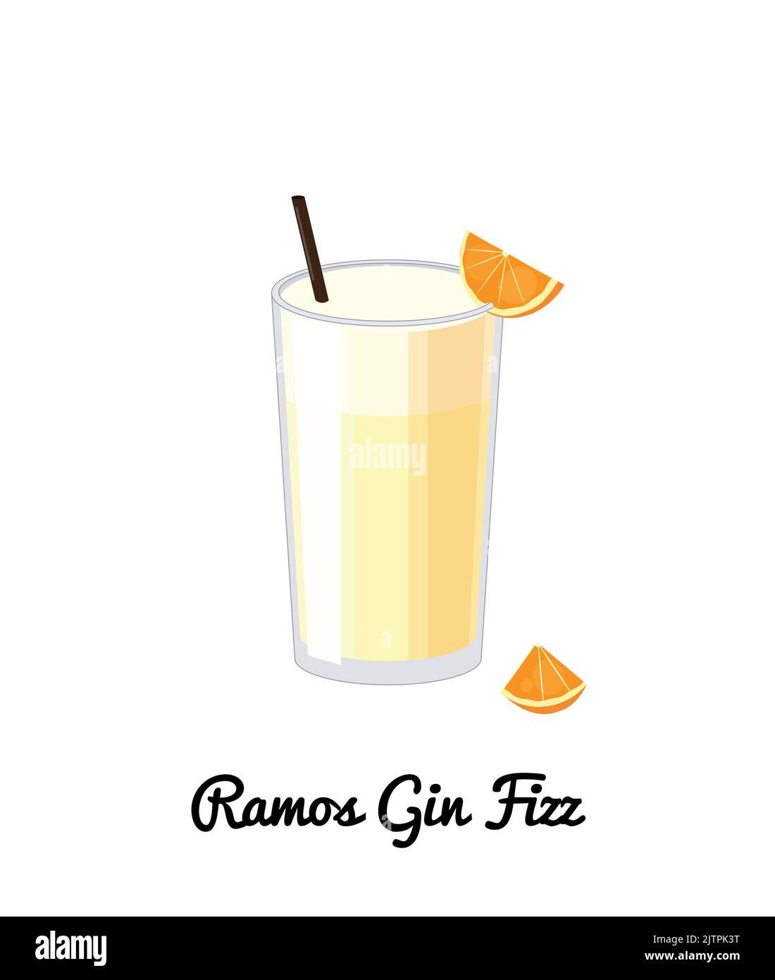 Ramos Gin Fizz alcoholic cocktail with garnish in cartoon style ...