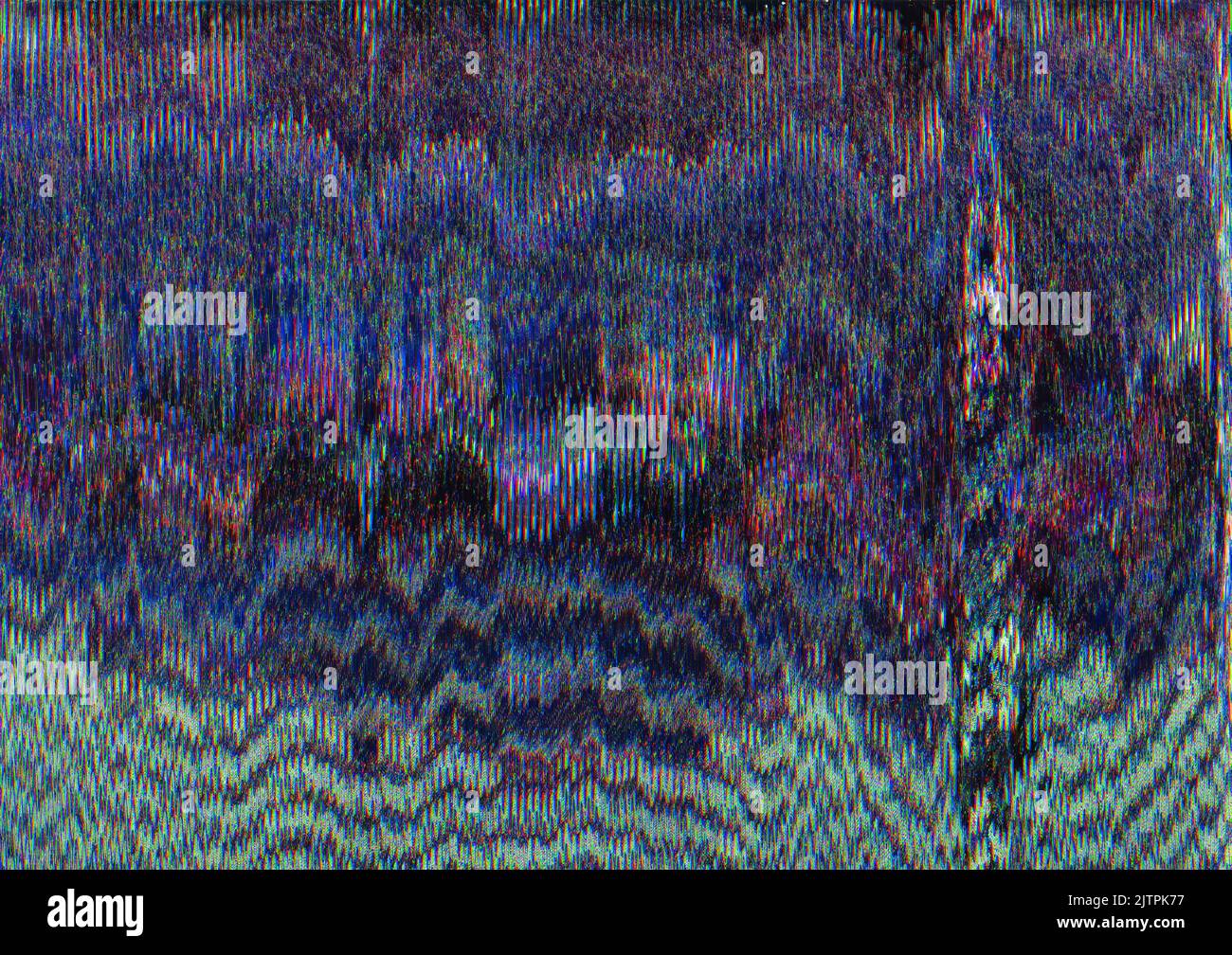 distorted display video damage purple static noise Stock Photo - Alamy