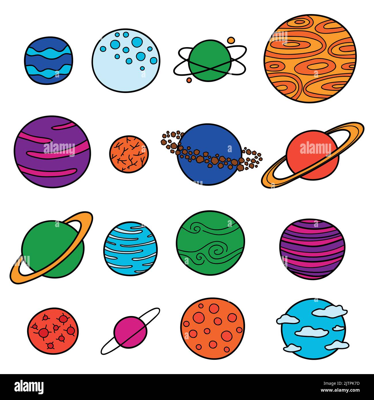 Collection of different doodle fantastic space planets isolated on white background Stock Vector ...