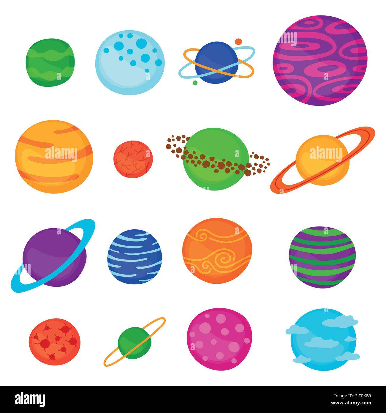 Collection of different cartoon fantastic space planets isolated on ...