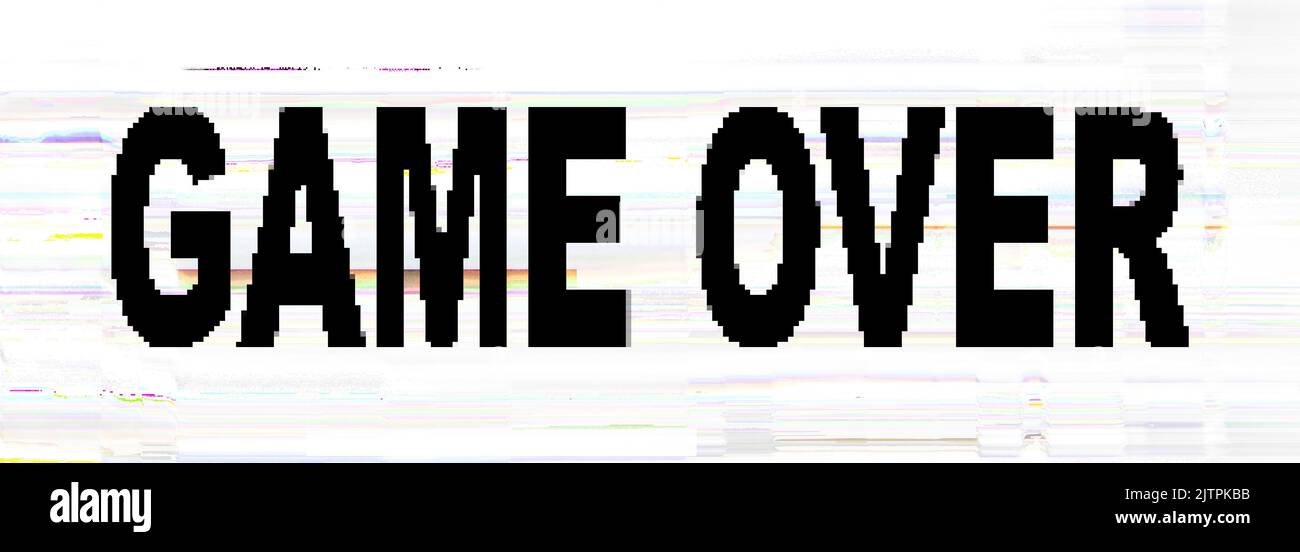 black game over message pixel distorted screen Stock Photo - Alamy