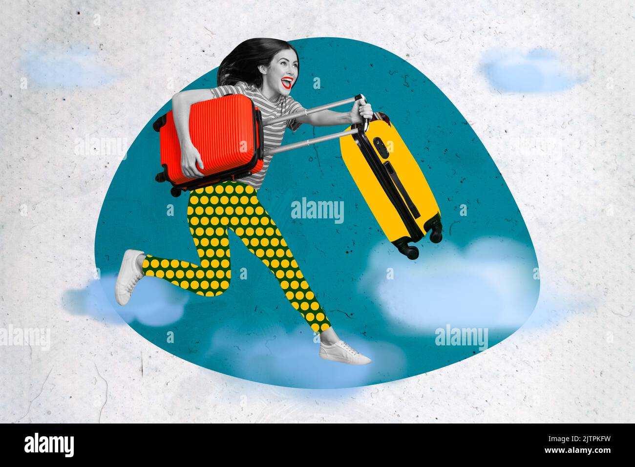 Creative collage image of positive happy funny pretty girl flying ...