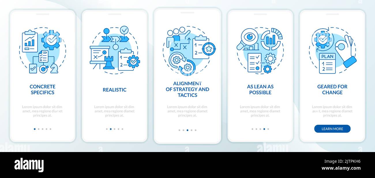 Key Elements Of Business Plan Blue Onboarding Mobile App Screen Stock