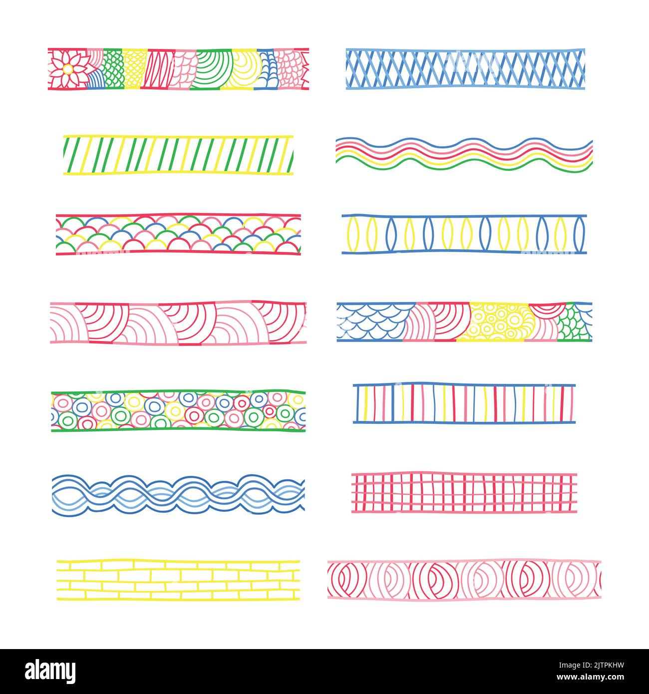 Collection of different colorful hand drawn pattern brushes isolated on ...