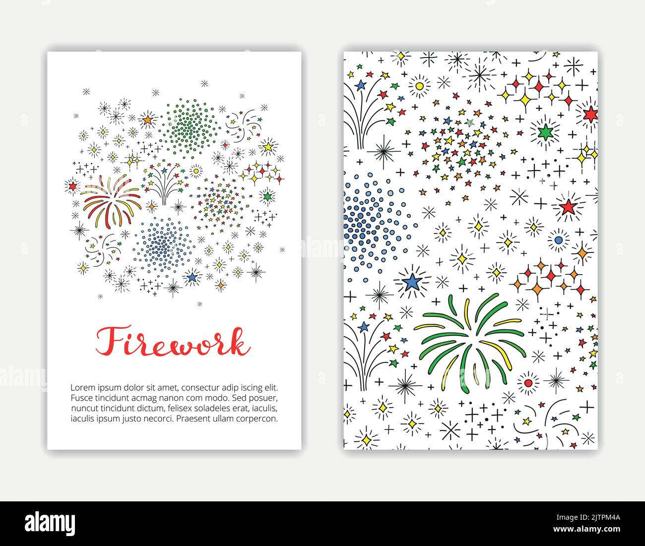 Card templates with doodle colorful composition of fireworks. Used ...