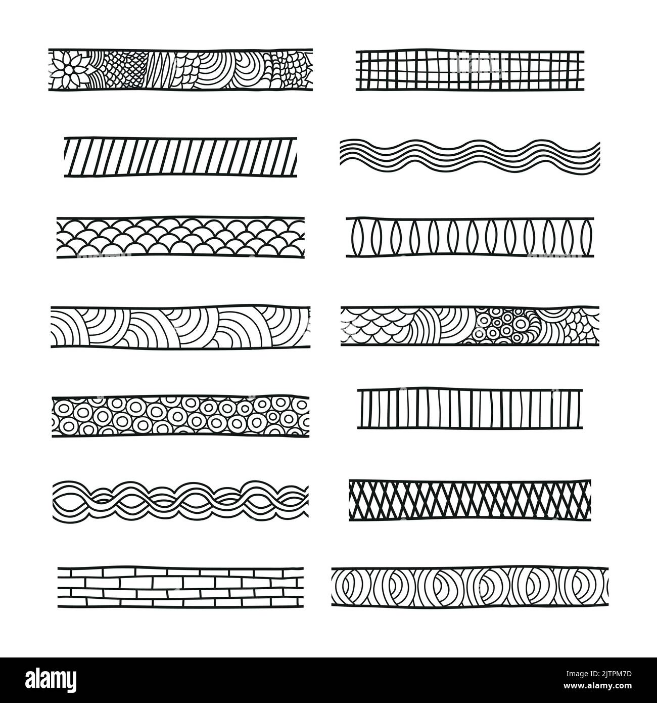 Collection of different hand drawn pattern brushes isolated on white ...