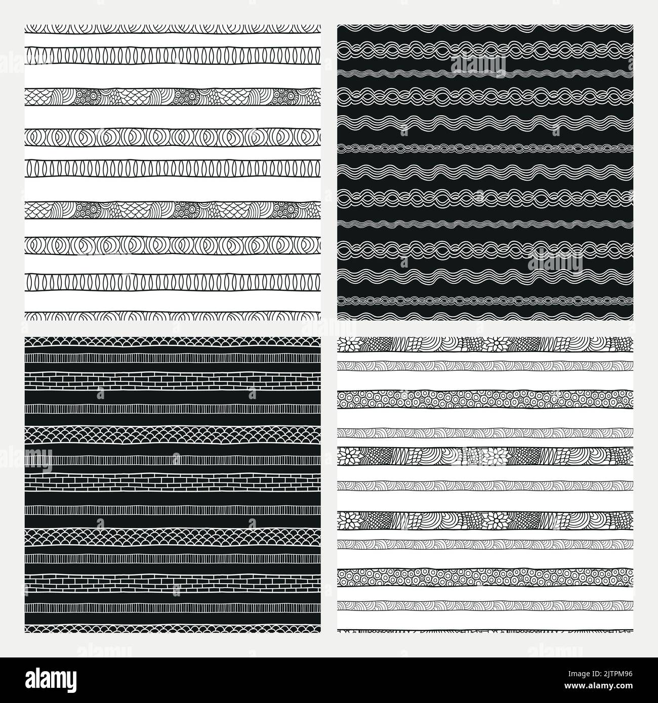 Collection of black and white hand drawn abstract patterns with ...