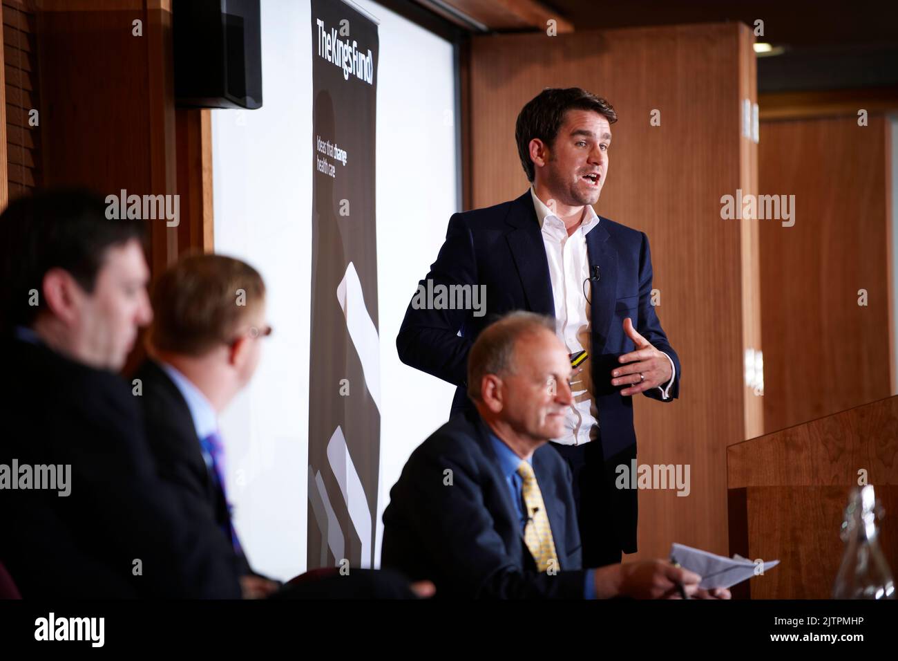 Andy Burnham, Richard Vize, Dan Wellings and Chris Ham speaking at The ...