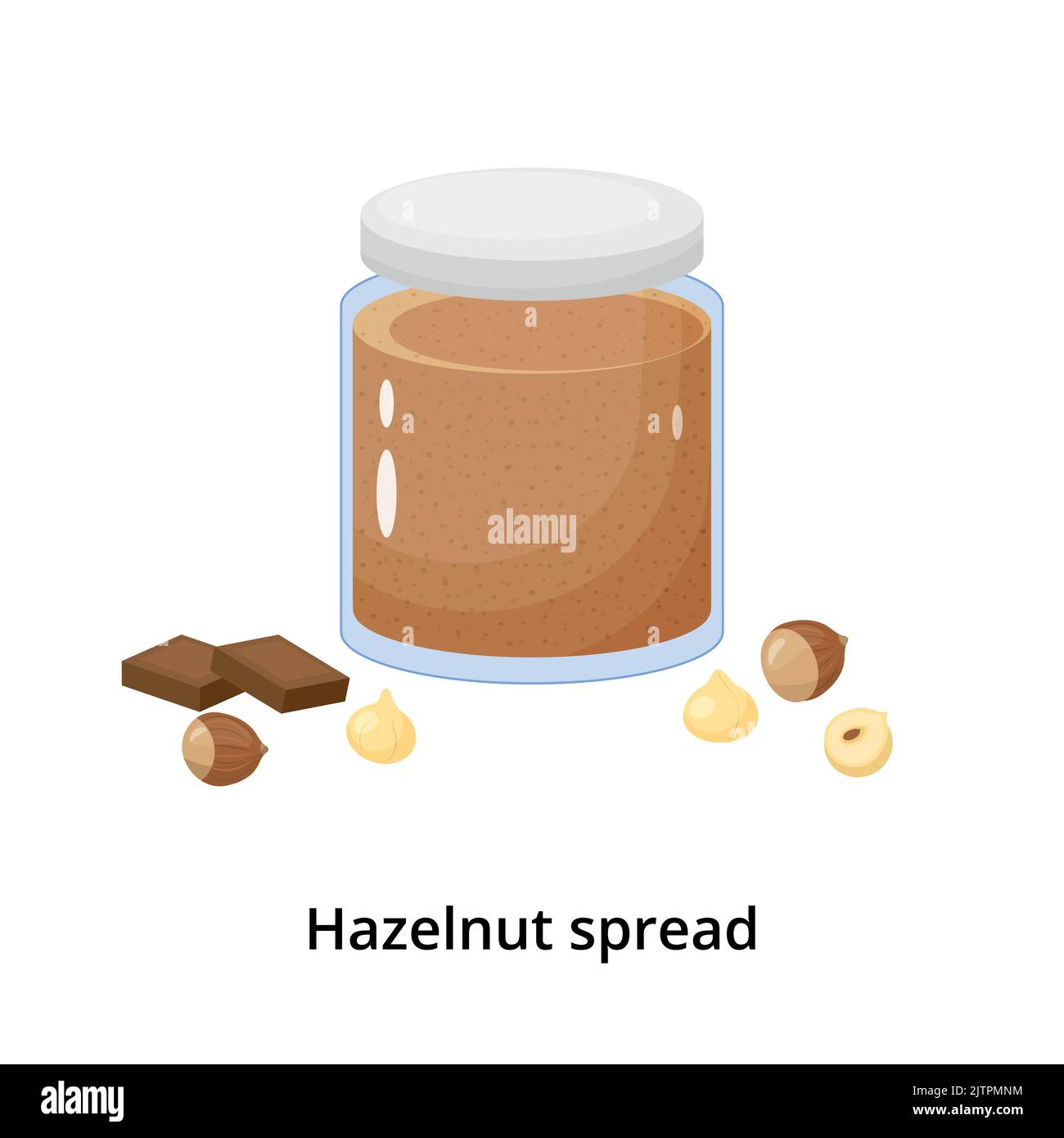 Cartoon hazelnut spread with chocolate and nuts isolated on white ...