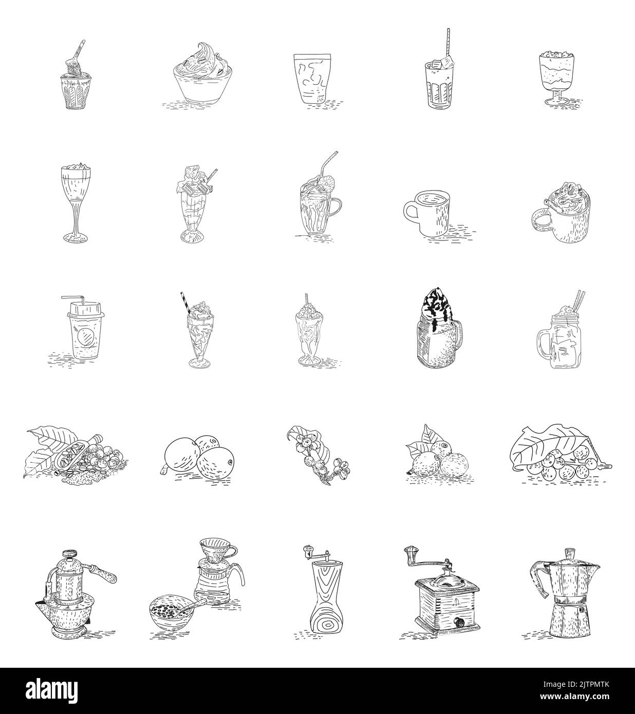 Hand Drawn Set Coffee Vector Illustration. Sketch. Coffee icon sets ...