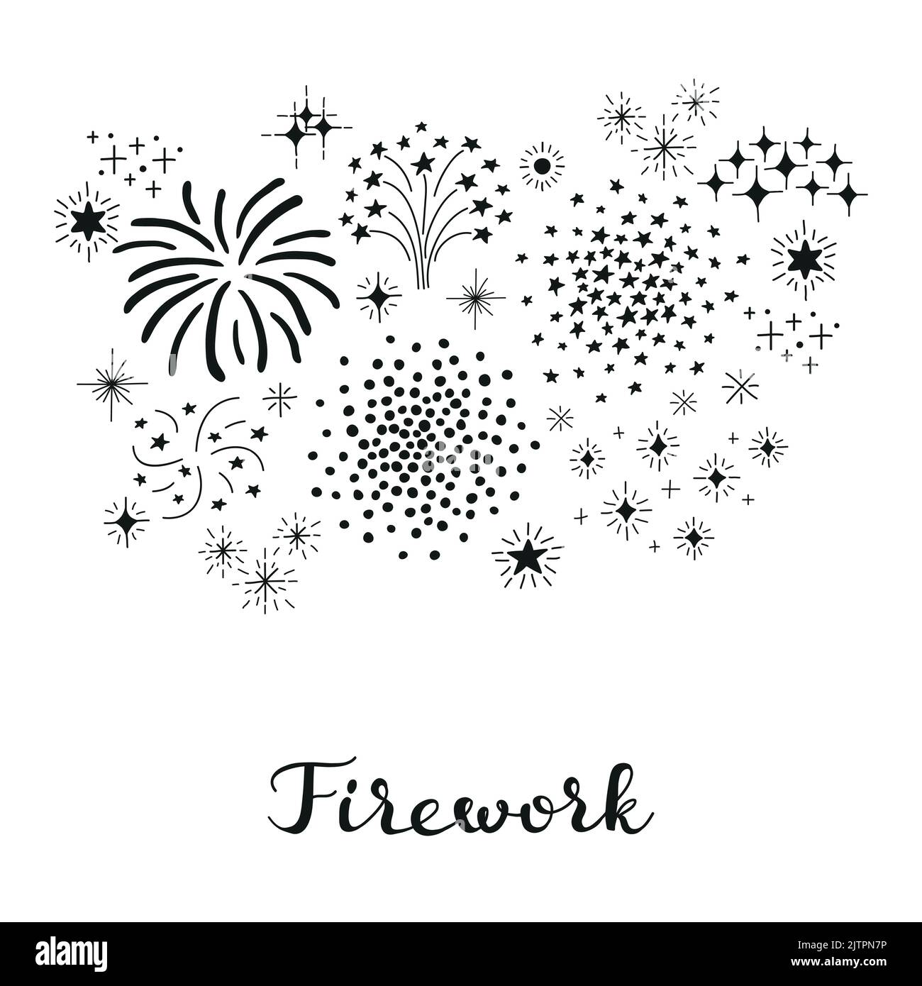 Composition of doodle fireworks with lettering isolated on white ...