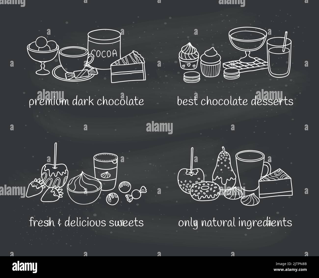 Different groups of chocolate desserts and sweets isolated on the ...