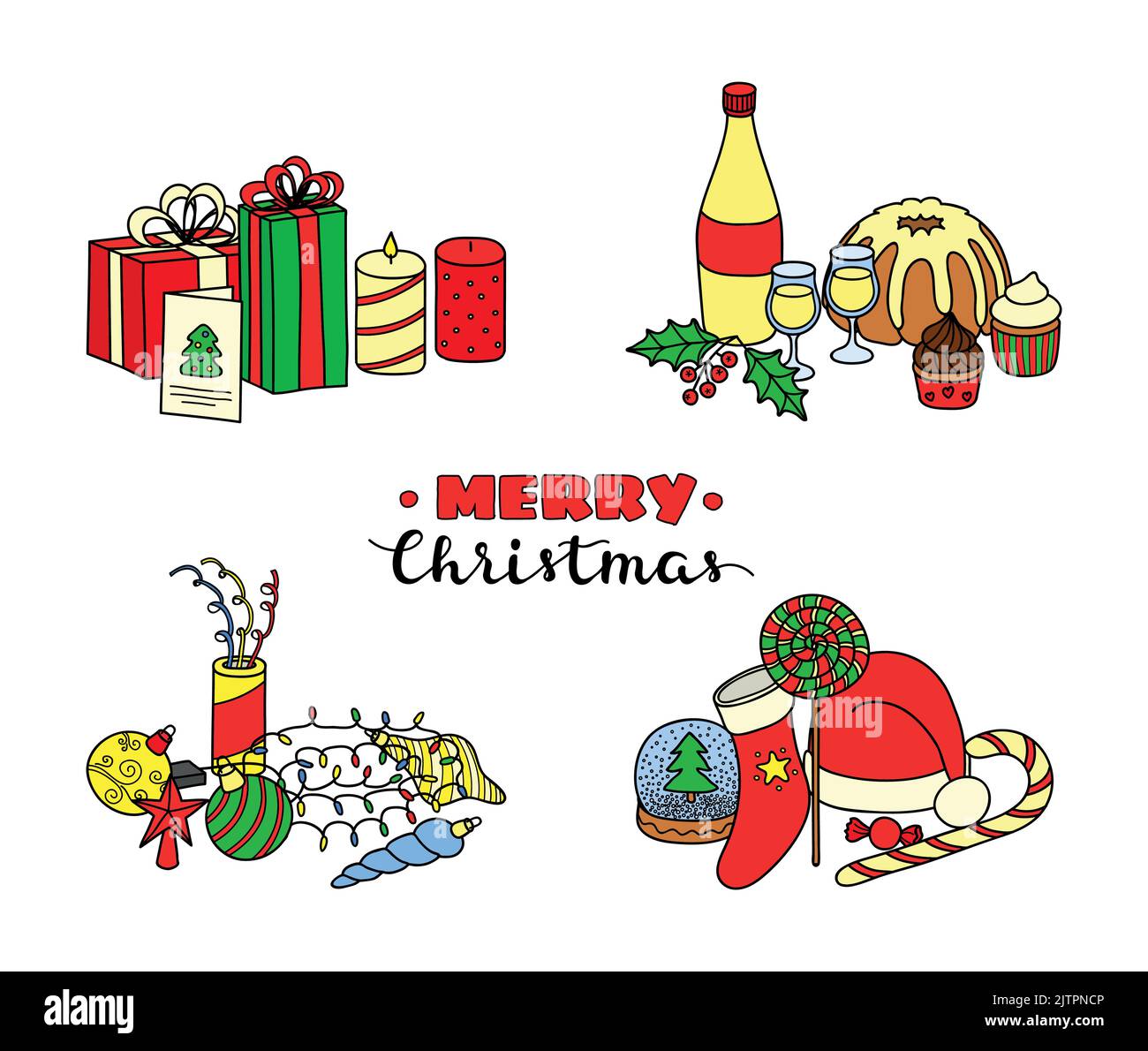 Different groups of holiday items for Christmas isolated on white ...