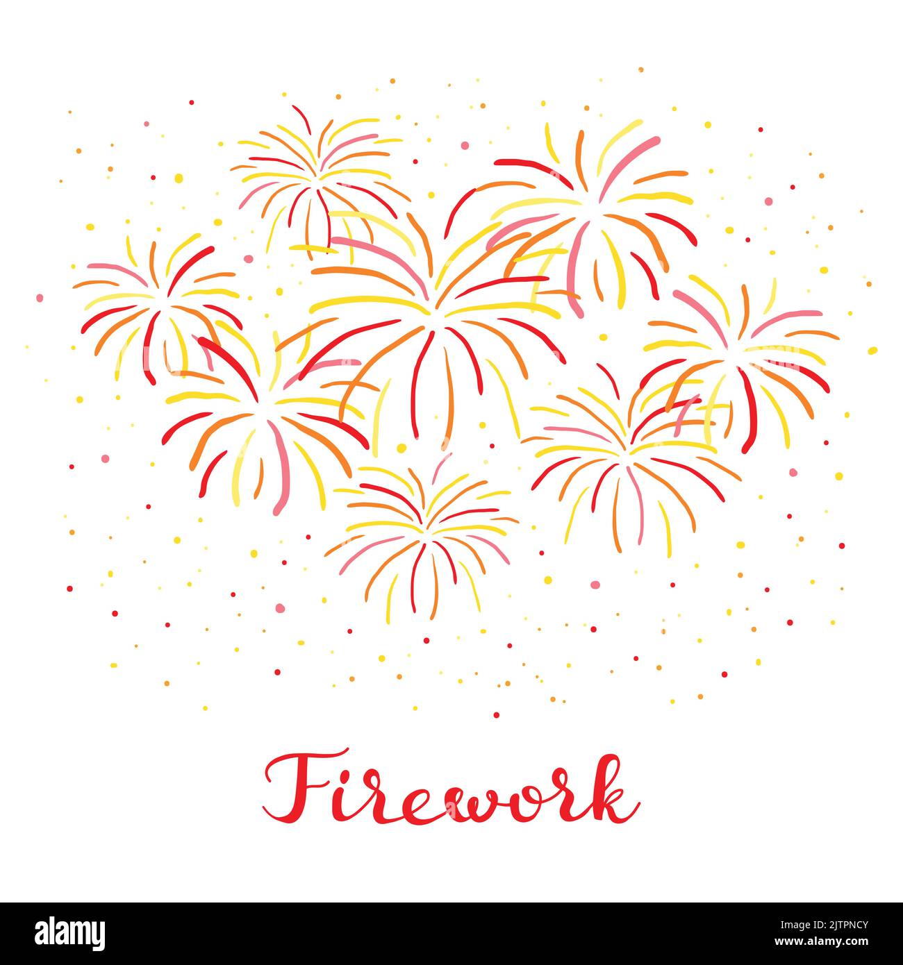 Composition of doodle fireworks with lettering isolated on white ...