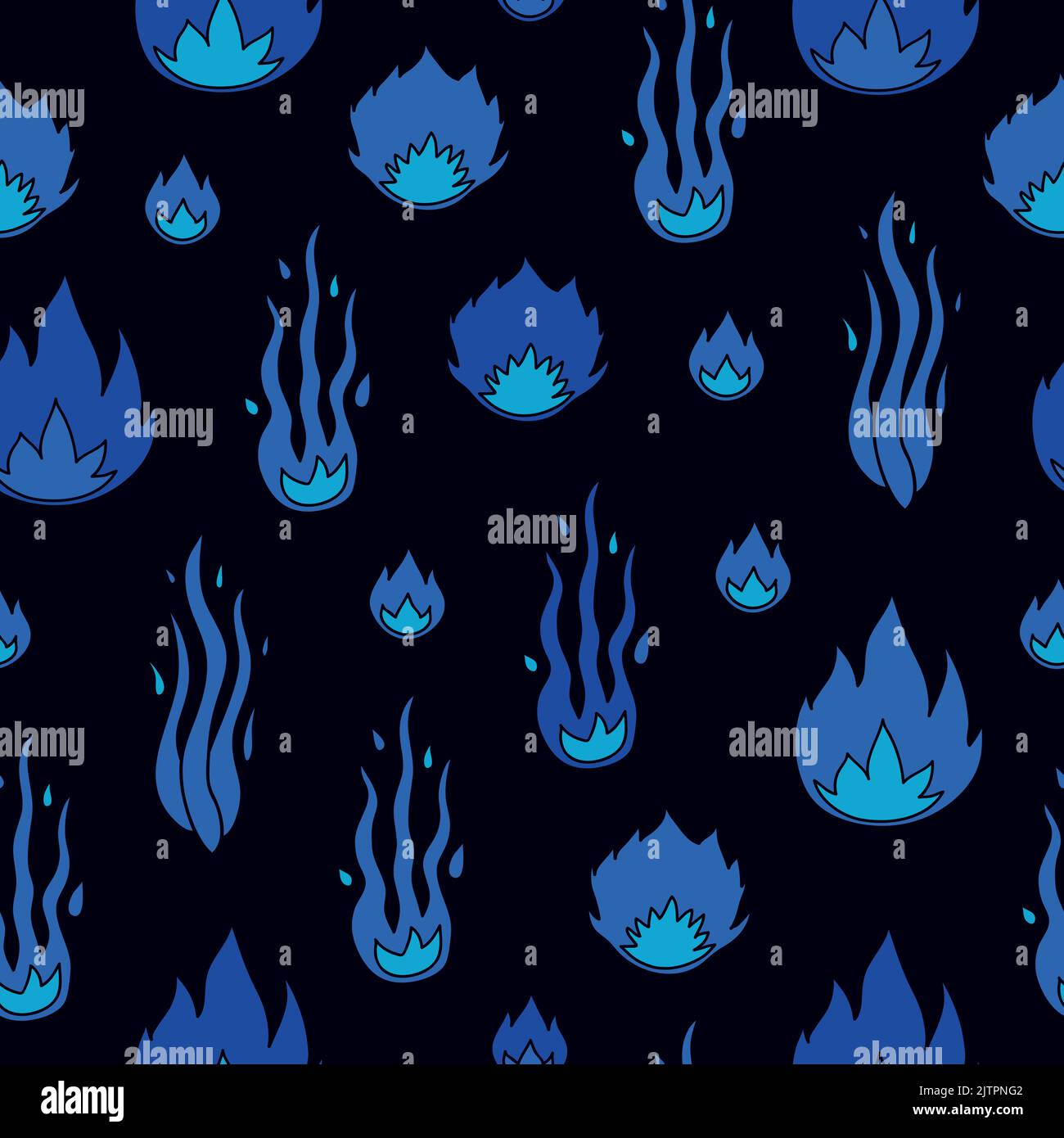 Seamless pattern with blue doodle fire flames Stock Vector Image & Art ...