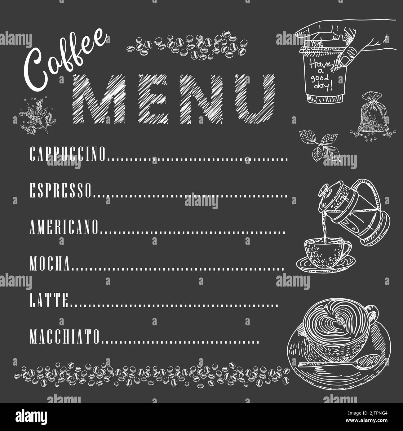 Restaurant Cafe Menu Template Design Decorative Sketch Of Cup Of Coffee Food Flyer Stock 