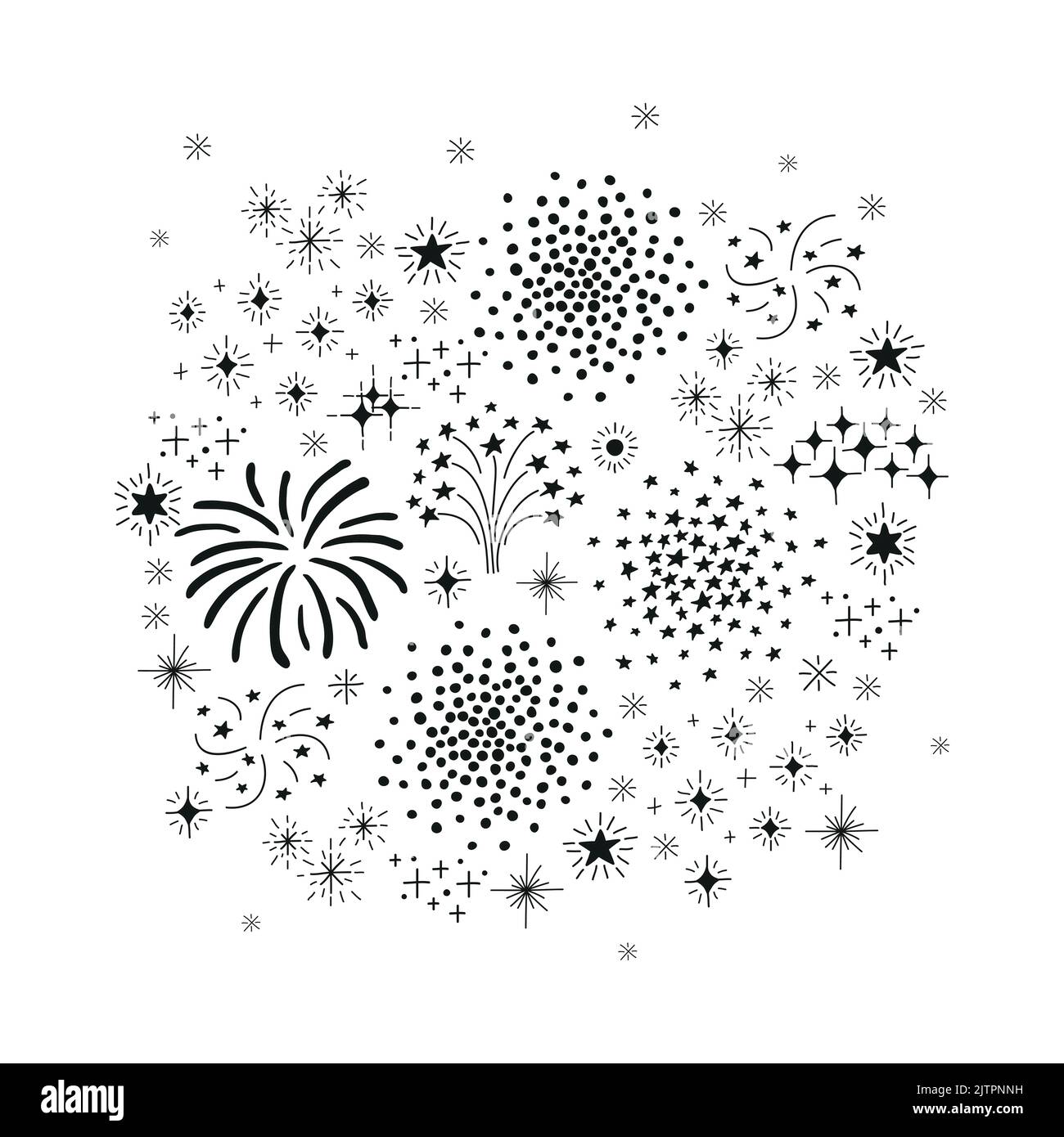 Composition of doodle fireworks isolated on white background Stock ...