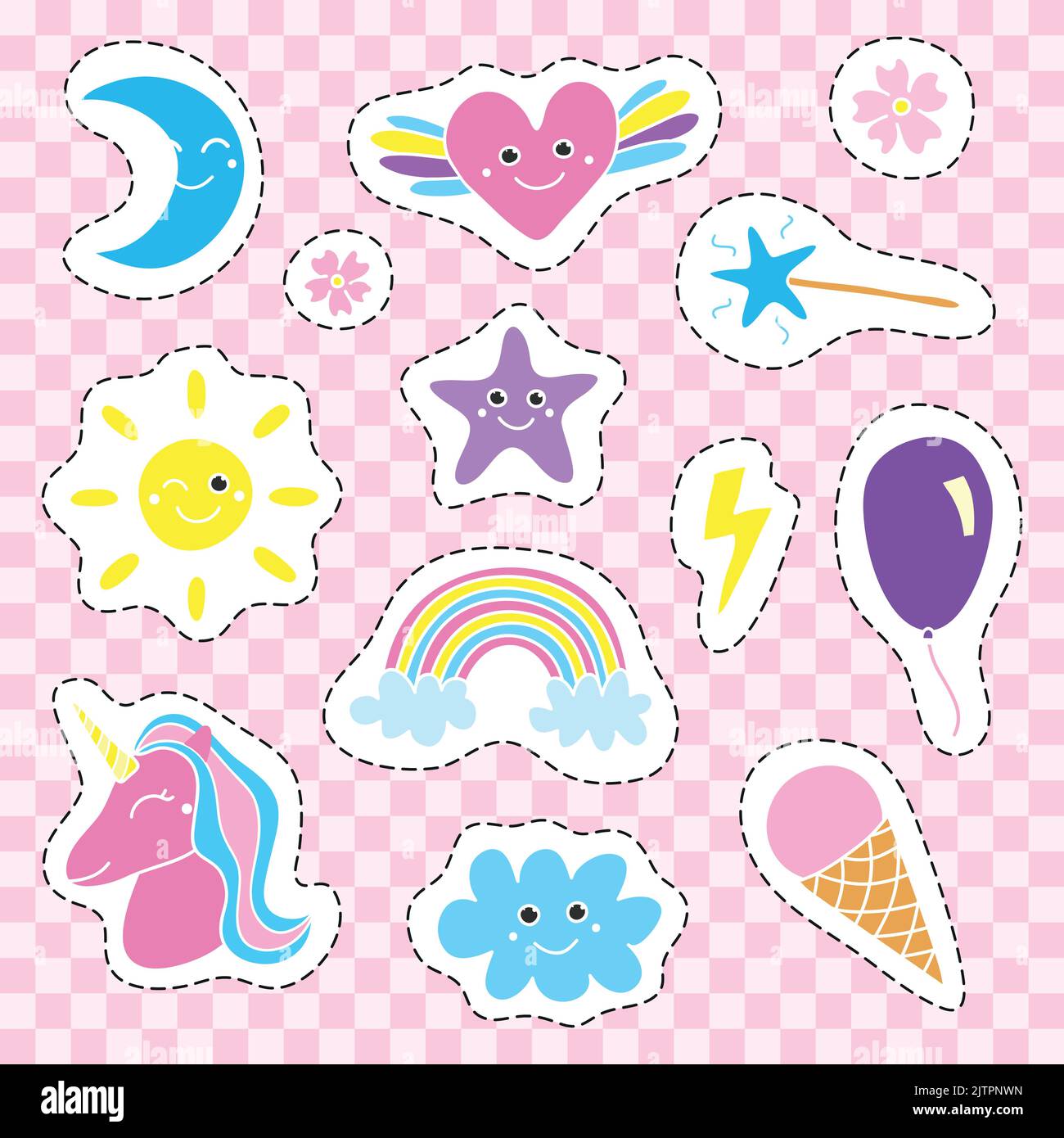 Cute collection of doodle girly magic colorful pop art patches without ...