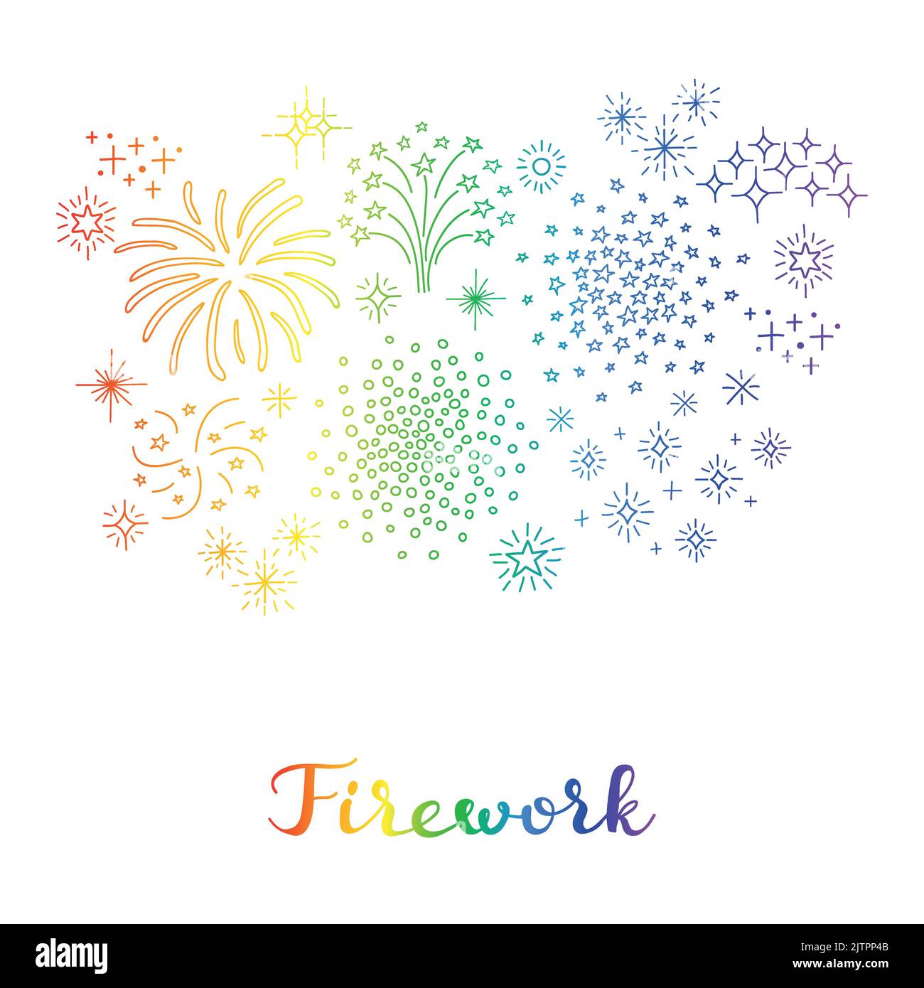 Composition of doodle colorful fireworks with lettering isolated on ...