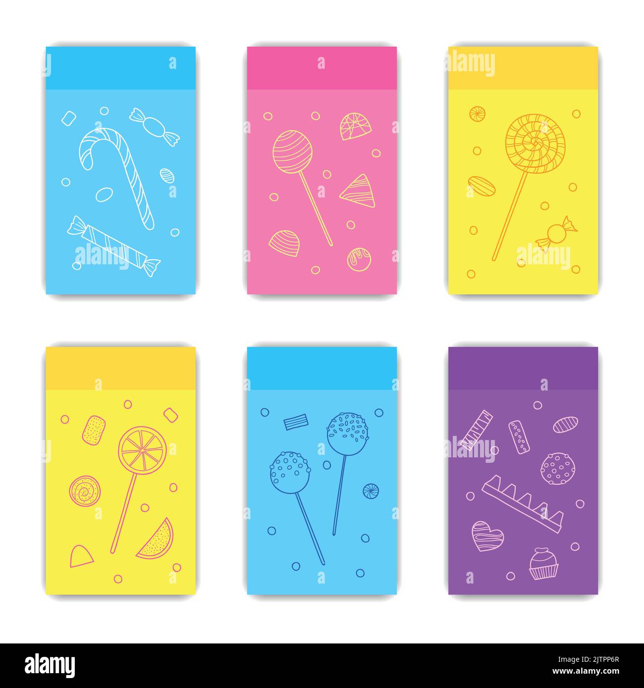 Set of colorful cards with candies, chocolate and other sweets. Can be ...