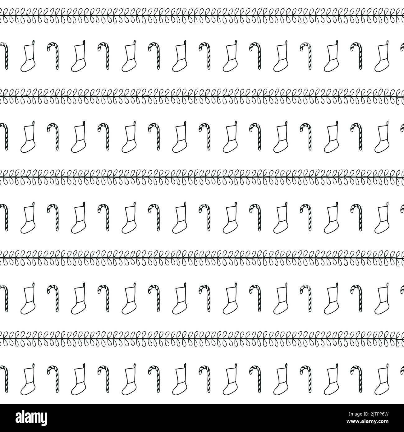 Simple black and white Christmas seamless pattern with doodle ornaments ...