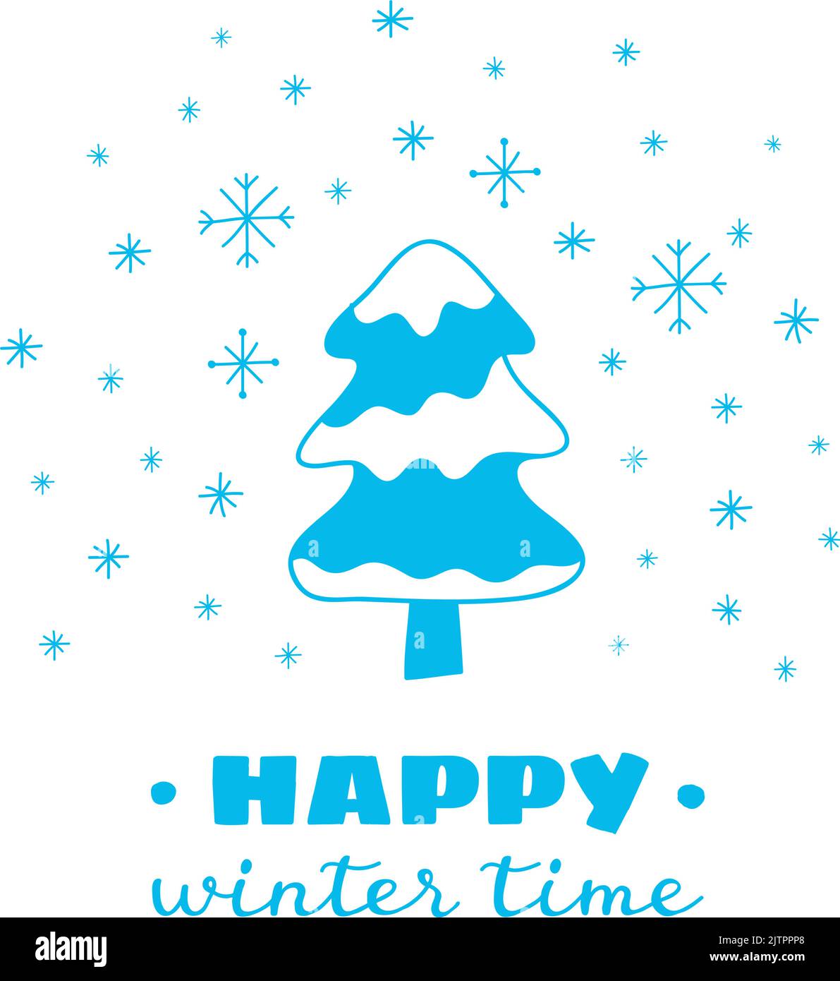 Poster template with azure lettering happy winter time and fir tree ...