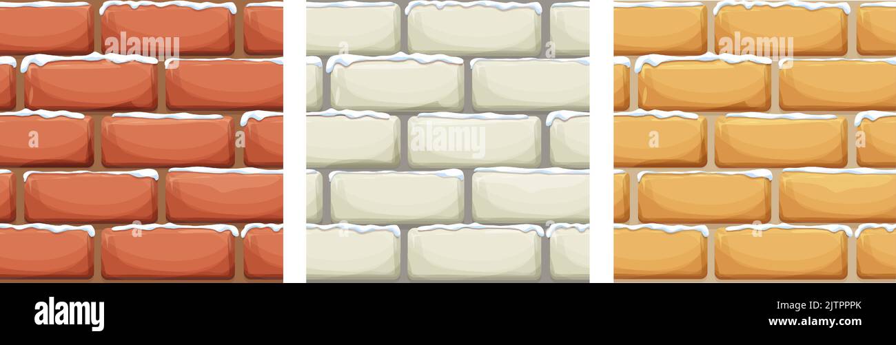 Brick wall with snow, stone bricks, rock surface in cartoon style ...