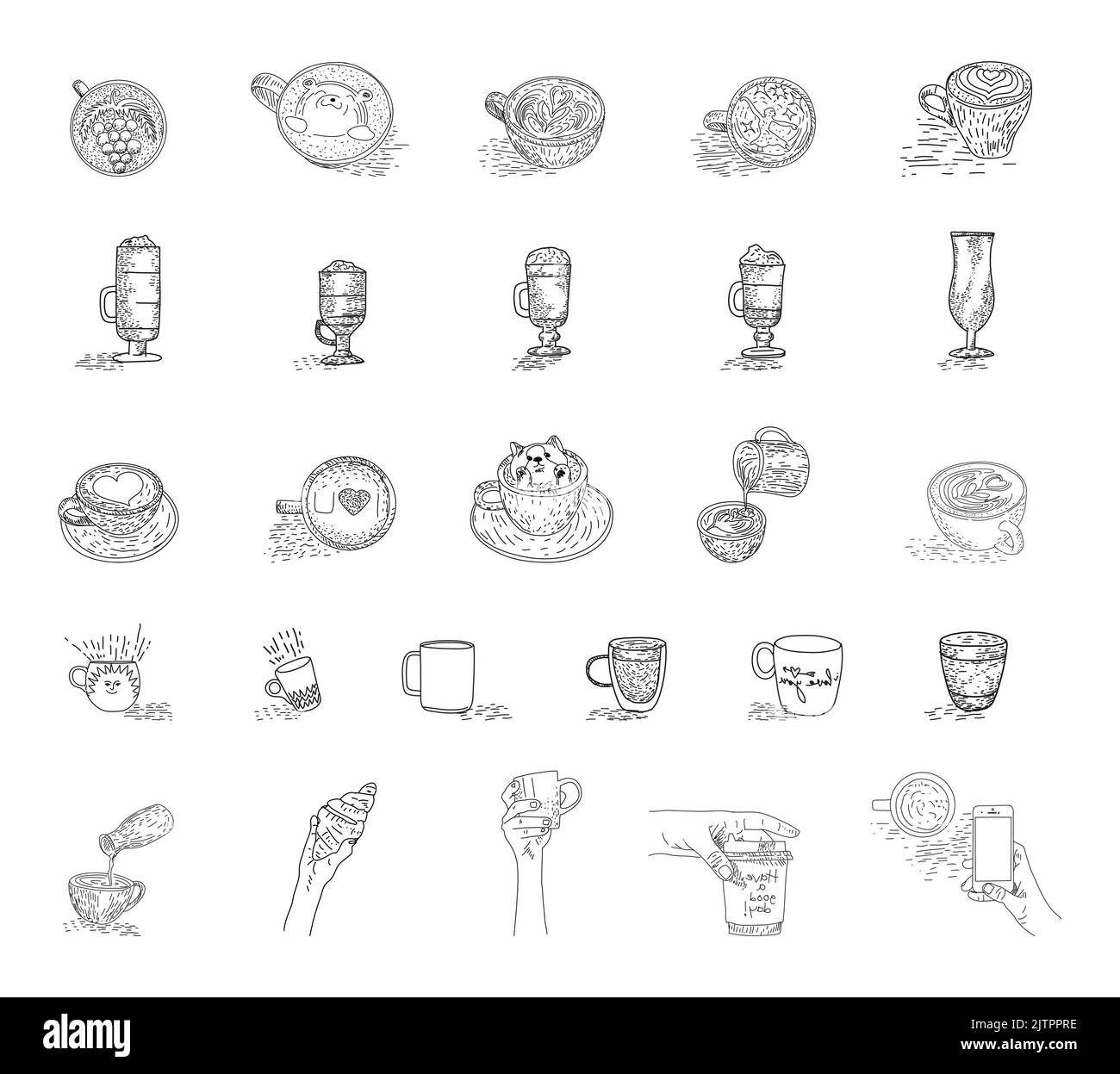 Hand Drawn Set Coffee Vector Illustration. Sketch. Coffee icon sets ...
