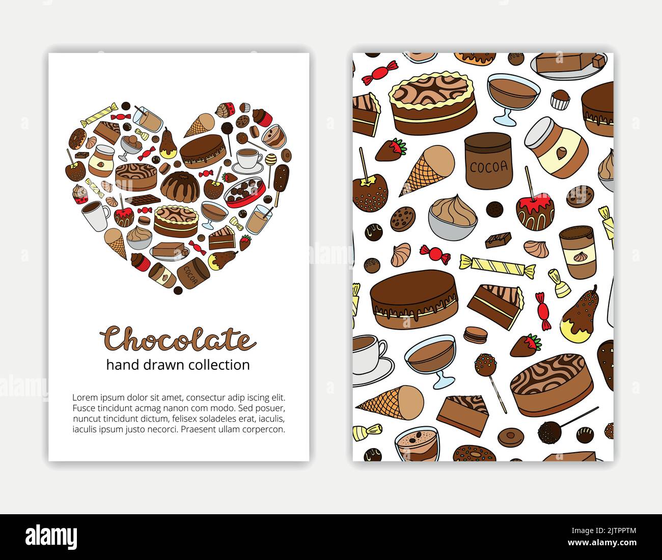 Card templates with doodle colorful chocolate and cocoa desserts ...