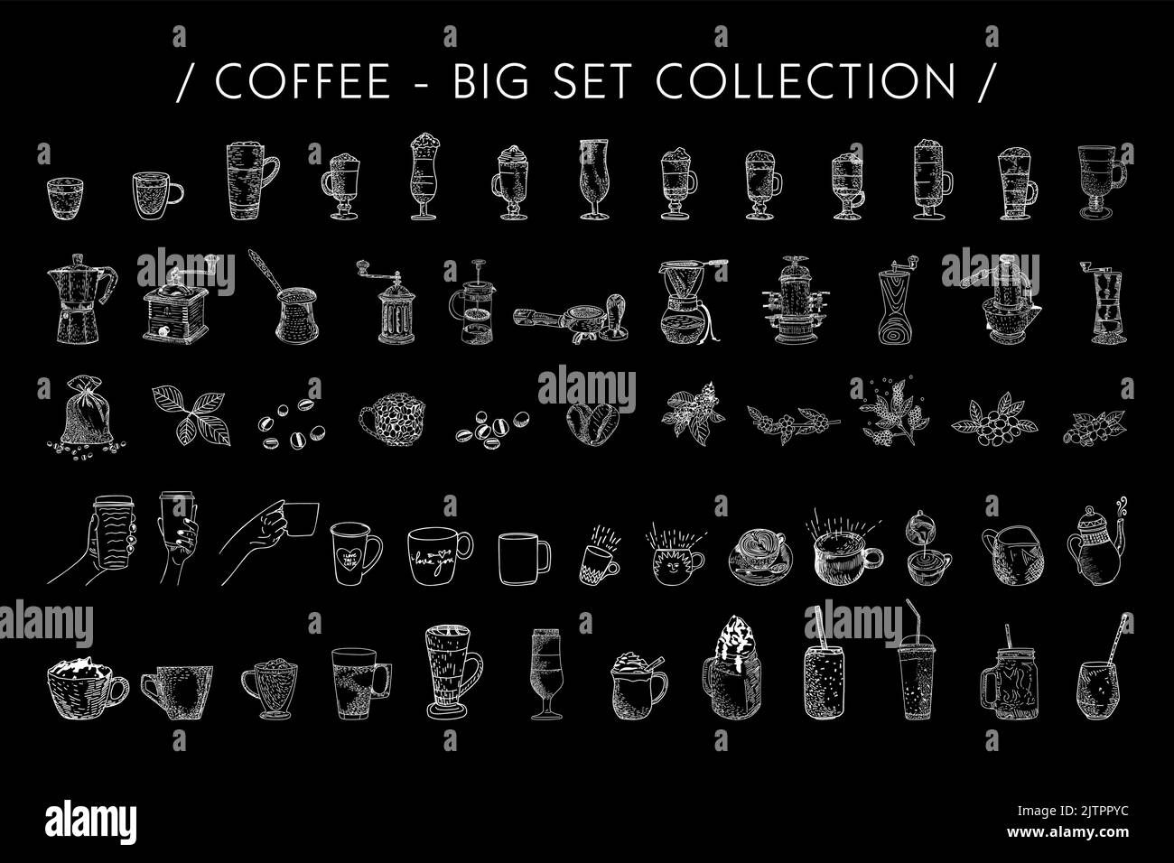 Coffee Hand Drawn Collection. Vector Sketch Illustration Set With Turk, Cups, Coffee Bag, Coffee ...