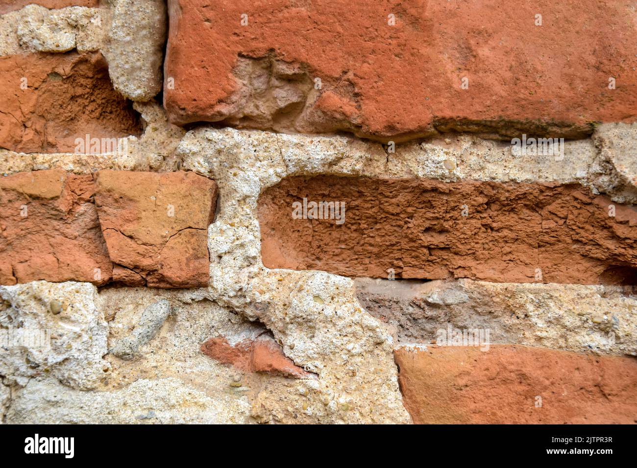 Old Worn Down Brick Wall with Plaster. Grunge Red Stonewall Background ...