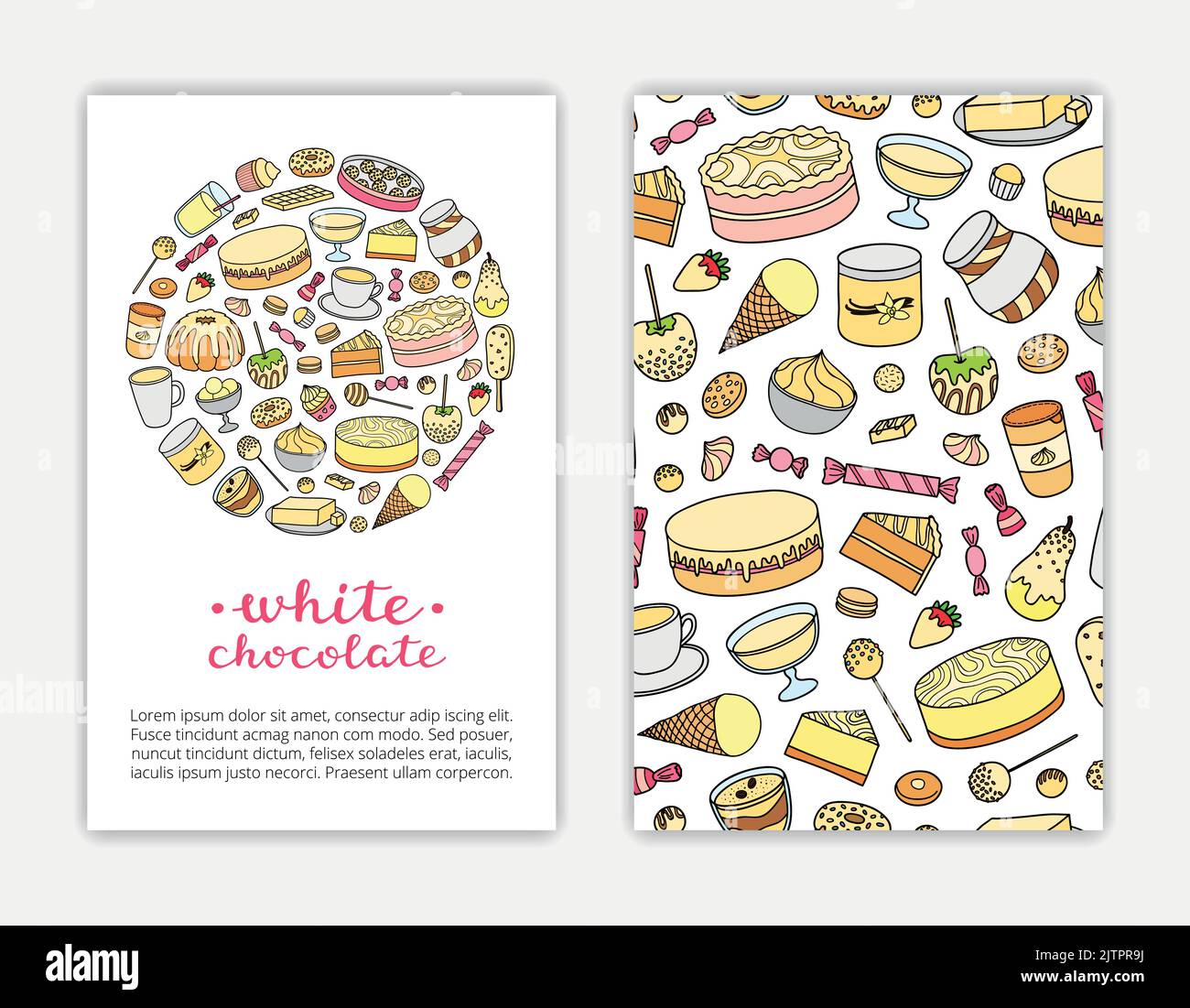 Card templates with doodle colorful white chocolate and vanilla ...