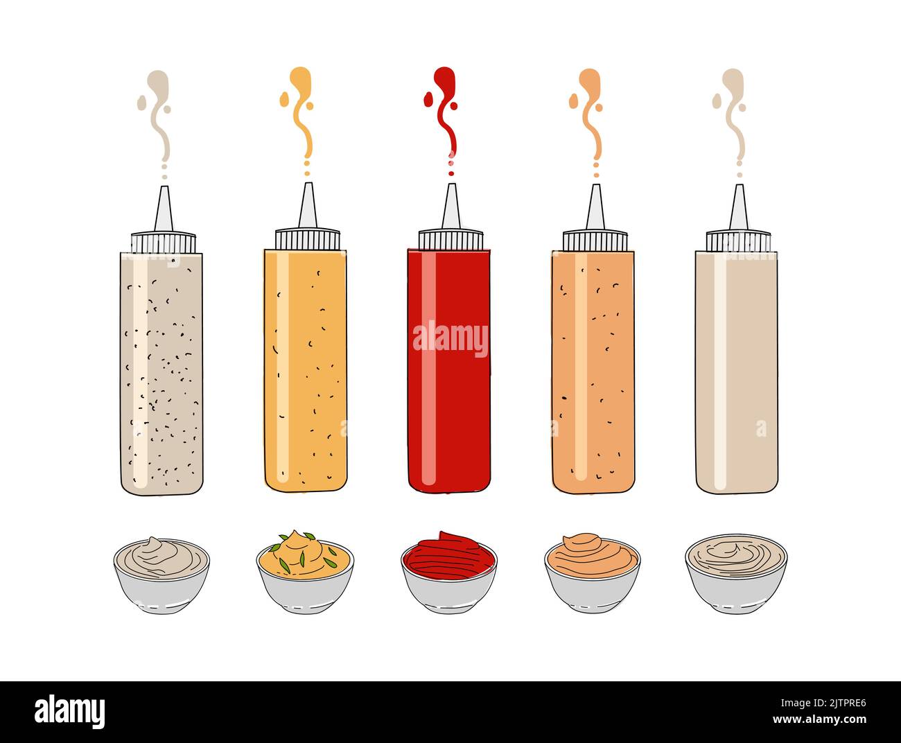 Bowl with sauce set, hand drawn vector design. Fast food menu design ...