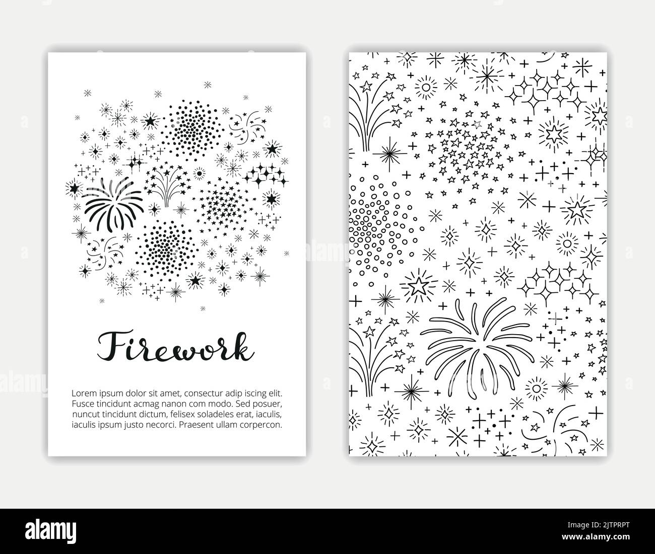 Card templates with doodle composition of fireworks. Used clipping mask ...