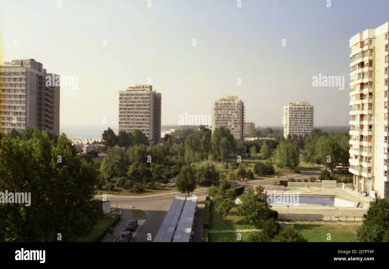 Olimp, Romania. Row of seaside hotels built in the brutalist style of ...