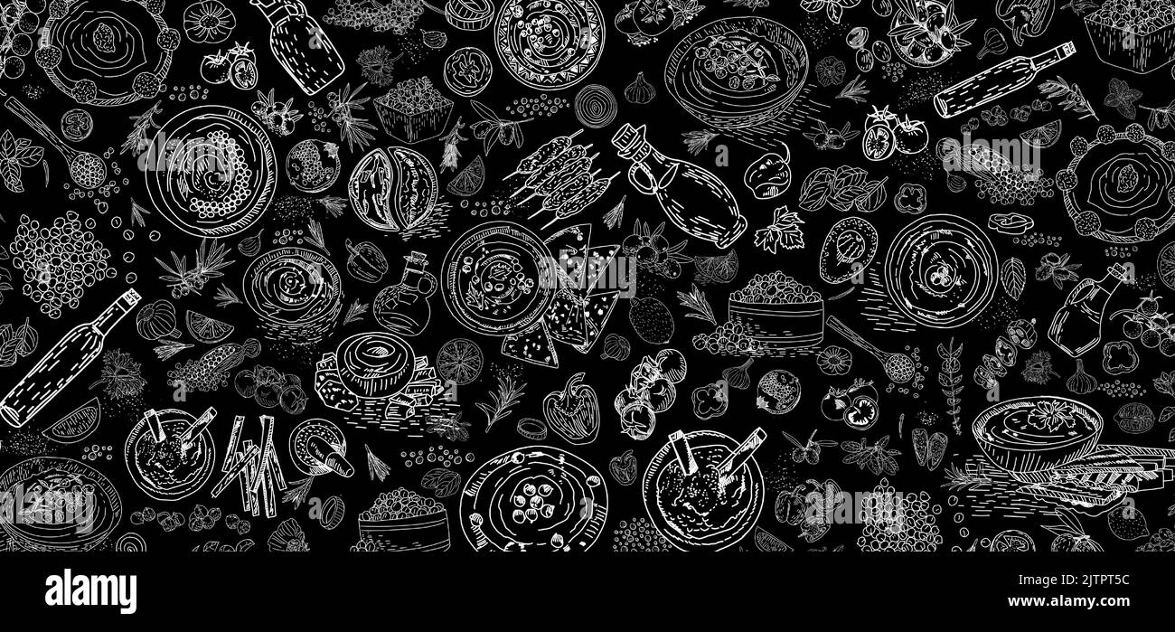 Hummus hand drawn vector seamless pattern. Healthy food. Mediterranean ...