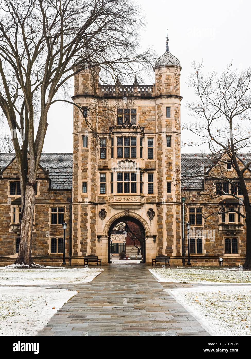 A vertical shot of the University of Michigan Law School in the US ...