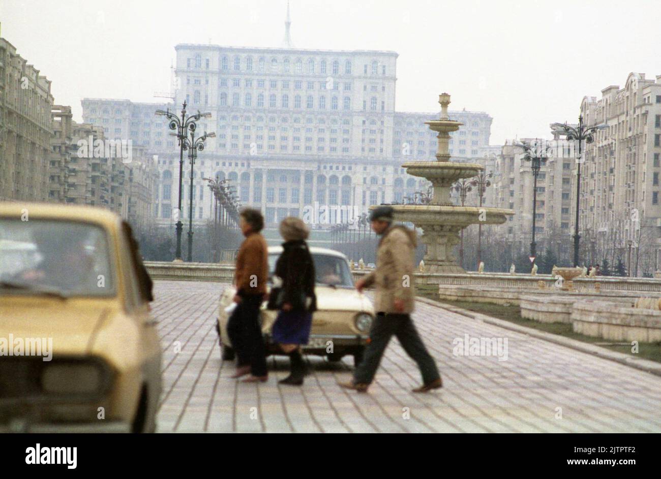 Bucharest, Romania, January 1990. View of the Ceausescu's People's ...