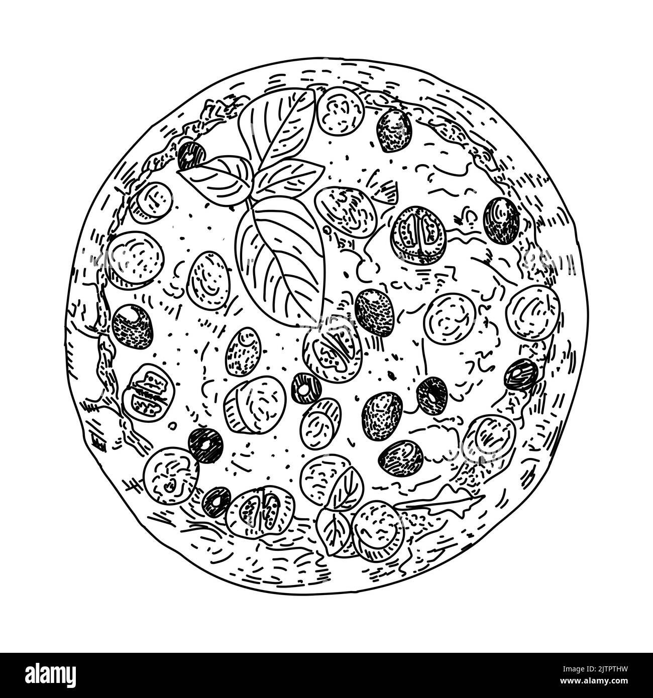 Pizza. vector illustration. Sketch style. top view. Design template ...