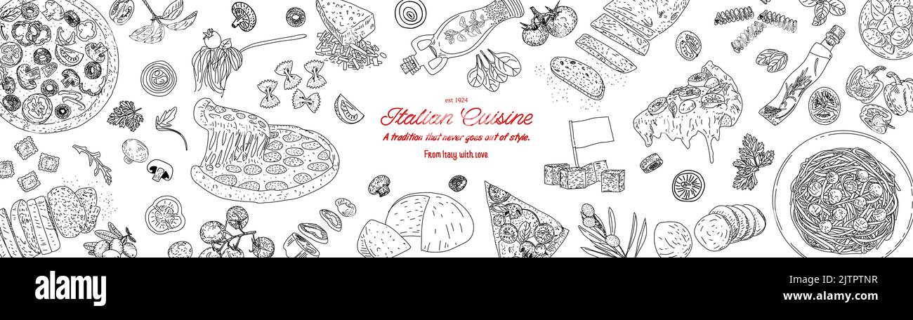 Pizza and pasta on table Stock Vector Images - Alamy