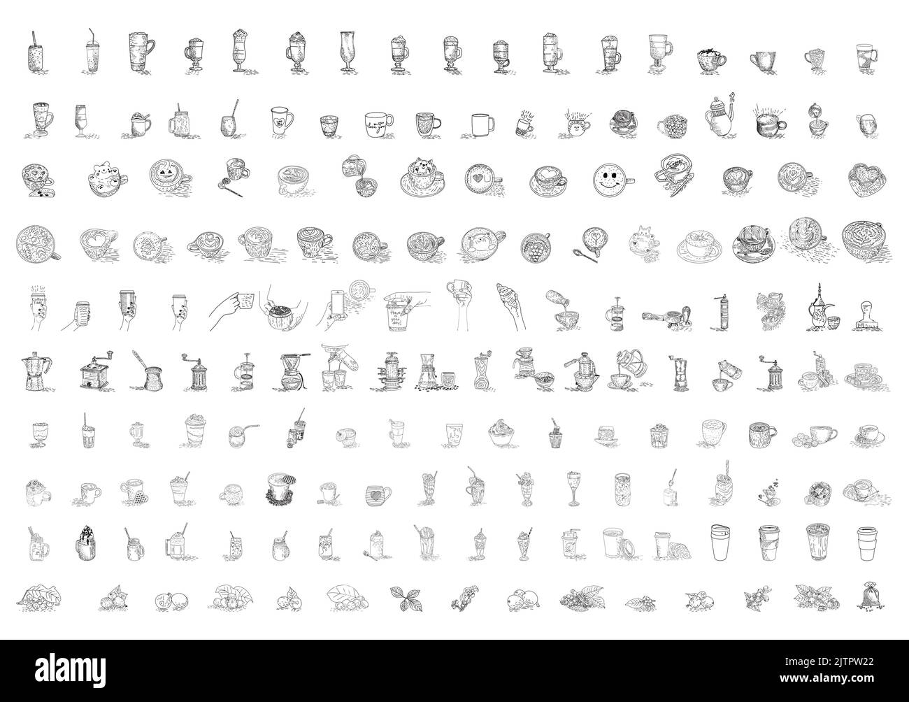 Hand Drawn Set Coffee Vector Illustration. Sketch. Coffee icon sets ...