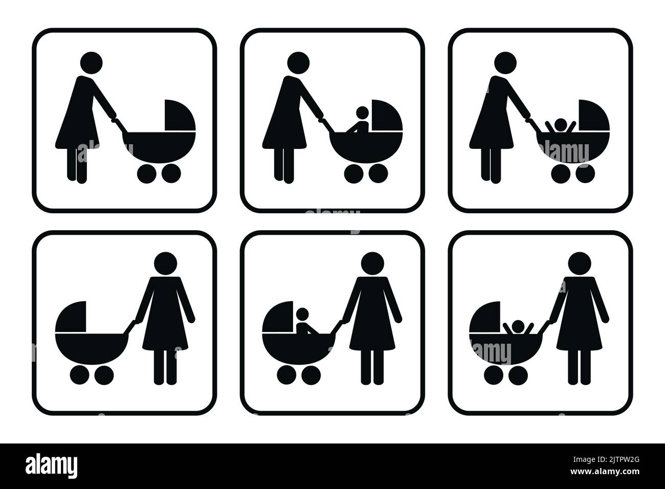 mother with baby in the stroller pictorgam set isolated Stock Vector ...