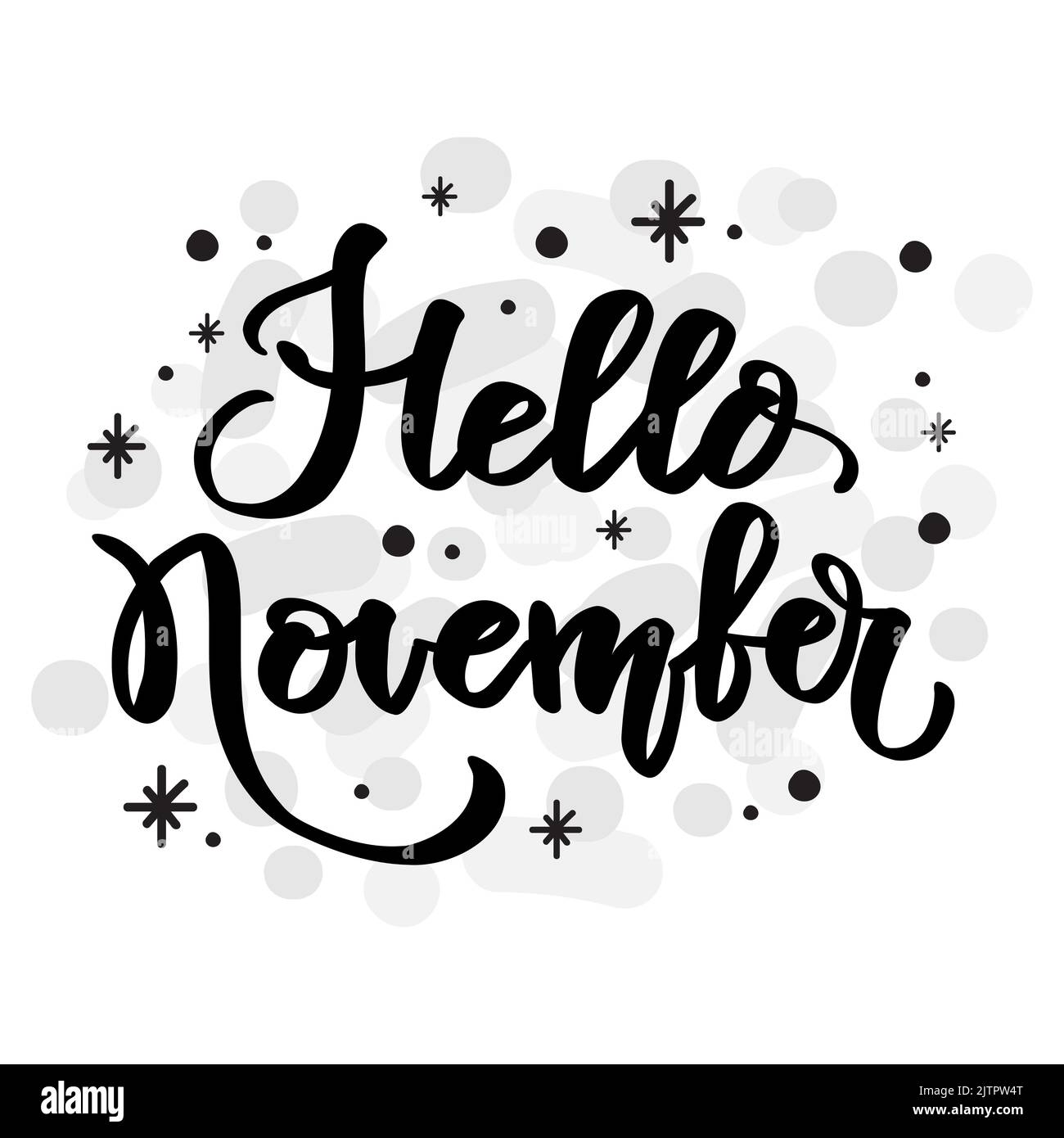 Hello november lettering phrase with doodle elements. Black vector ...